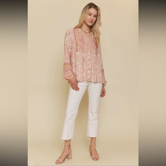 Mystree | Tops | 28 Mystree Bohemian Printed Peasant Blouse Pink New ...